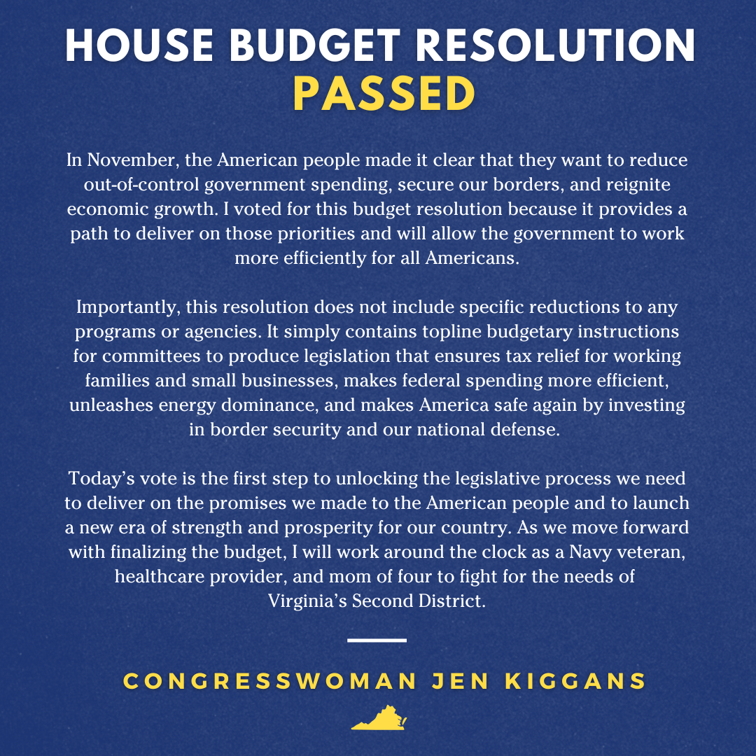 Kiggans Votes to Pass House Budget Resolution, Delivering on Promises ...