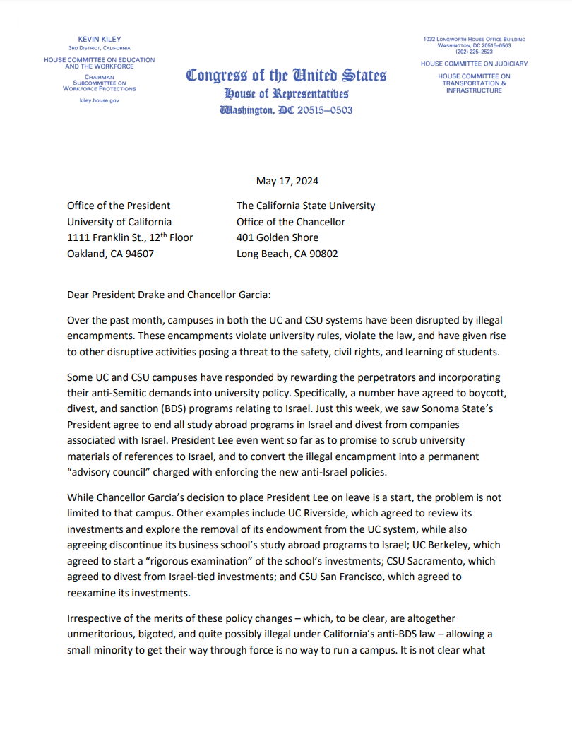 Representative Kiley Responds to Sonoma State University President Lee ...