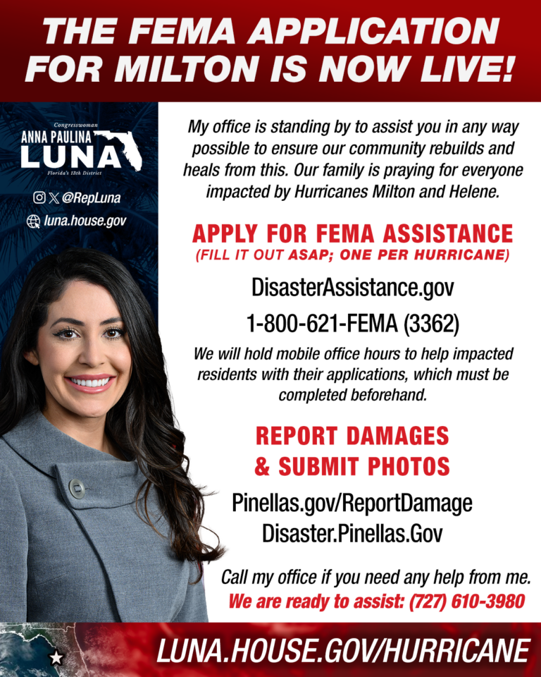 Rep. Luna's Hurricane Milton Resources