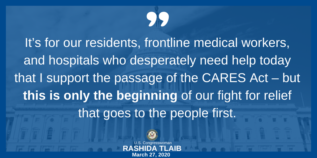 Rep. Tlaib Statement on Third Coronavirus Response Bill